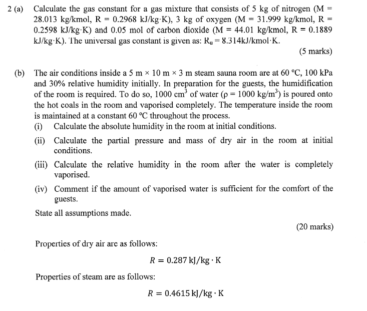 Solved 2 (a) Calculate the gas constant for a gas mixture | Chegg.com