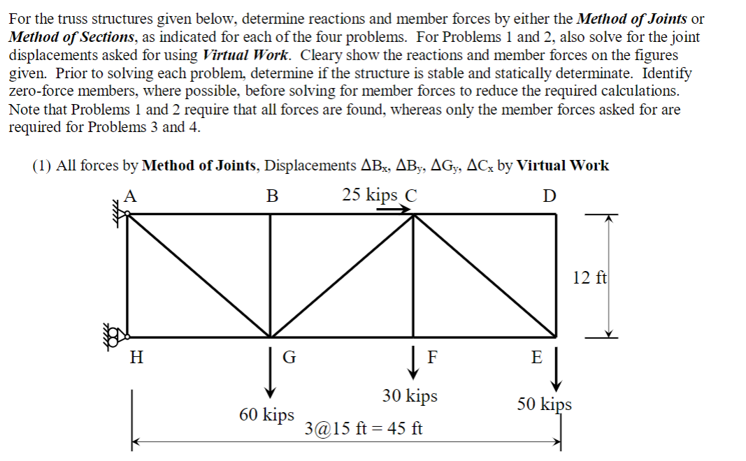 Solved For the truss structures given below, determine | Chegg.com