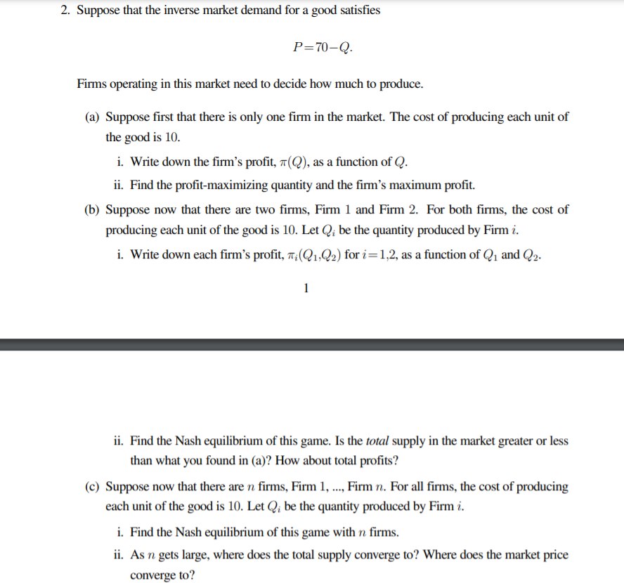 Solved 2. Suppose that the inverse market demand for a good | Chegg.com
