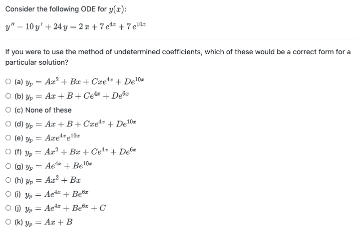 Solved Consider the following ODE for y(x): y" - 10 y' + 24 | Chegg.com