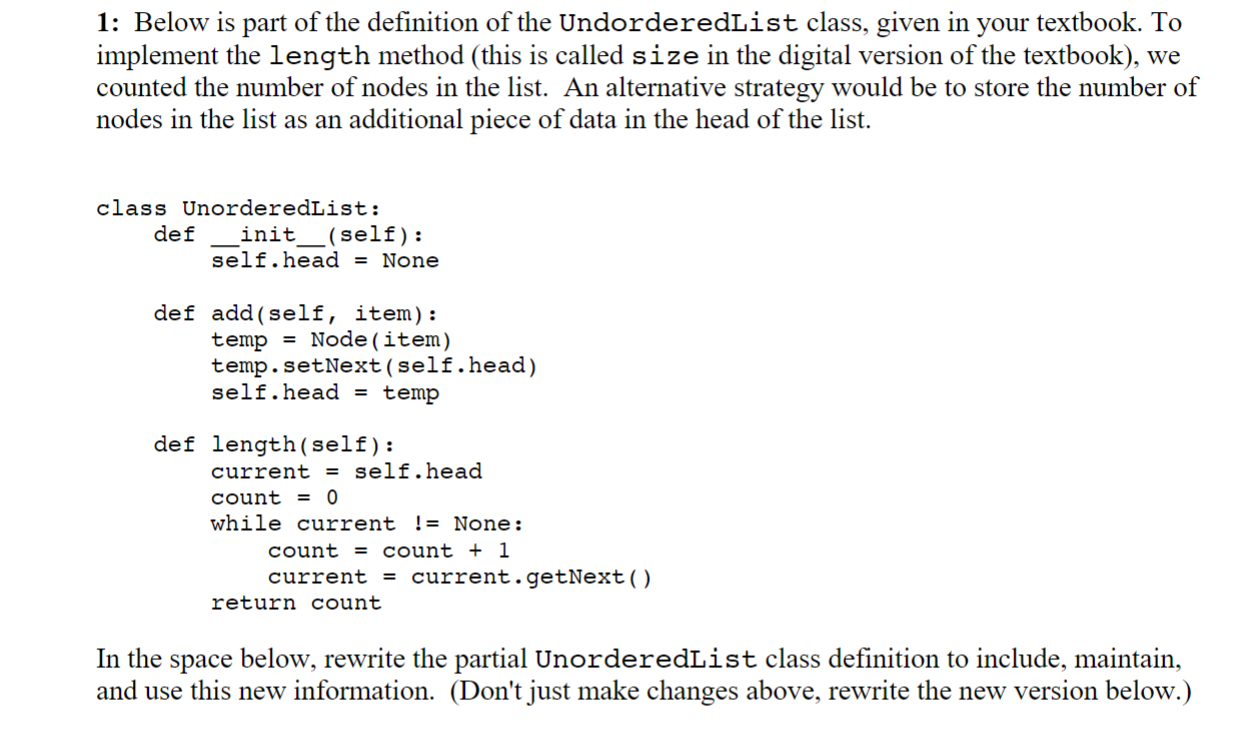 (Solved) : 1 Part Definition Undorderedlist Class Given Textbook ... (Solved) : 1 Part Definition Undorderedlist Class Given Textbook ...