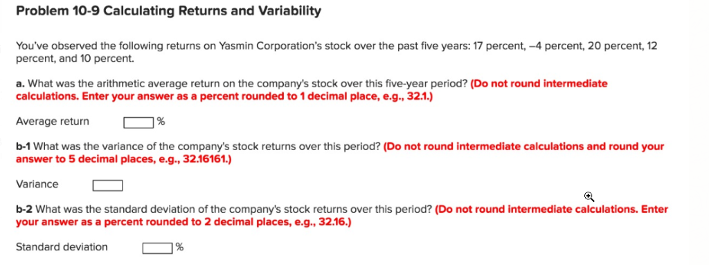 Solved Problem 10-9 Calculating Returns and Variability | Chegg.com