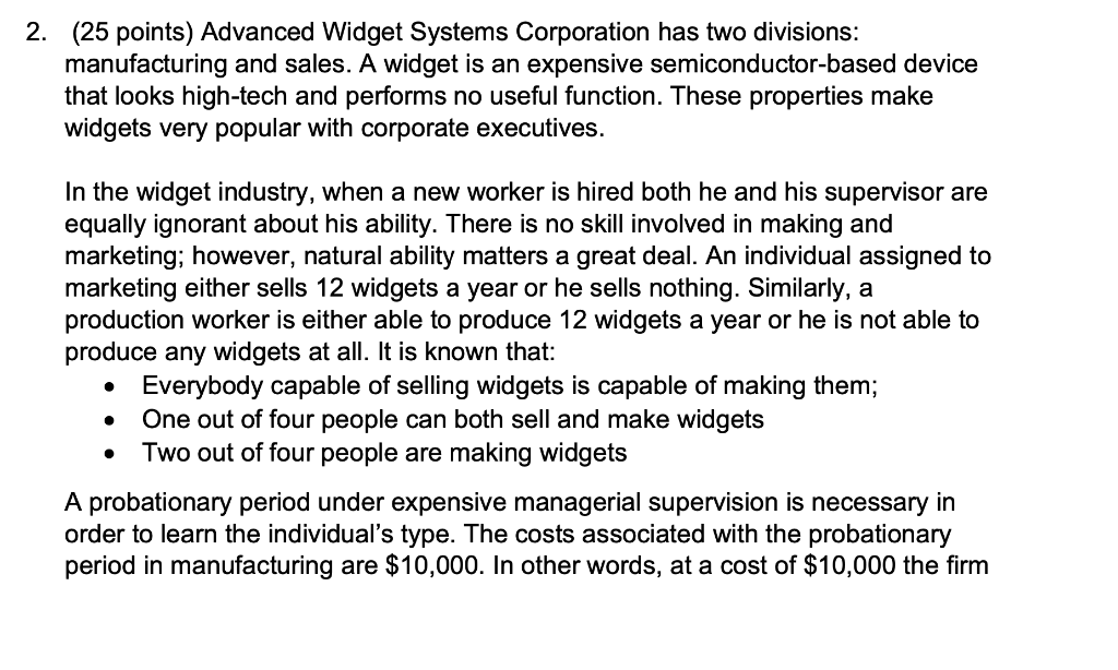 2. (25 points) Advanced Widget Systems Corporation | Chegg.com