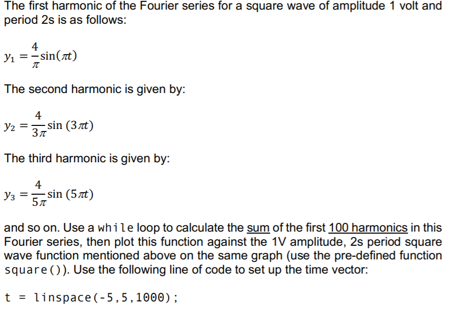Solved The first harmonic of the Fourier series for a square | Chegg.com