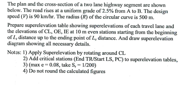 Solved The plan and the cross-section of a two lane highway | Chegg.com