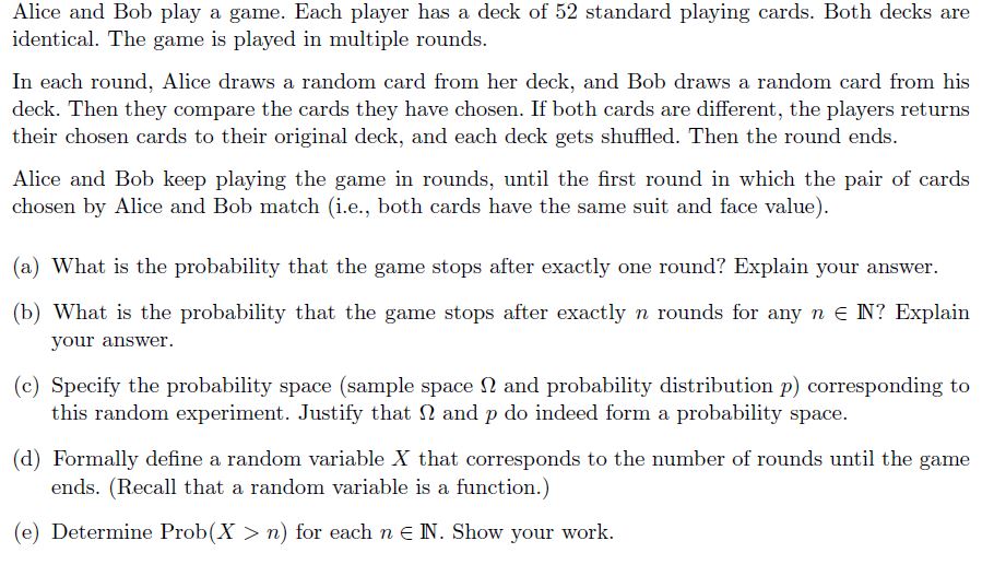 Solved Alice and Bob play a game. Each player has a deck of | Chegg.com