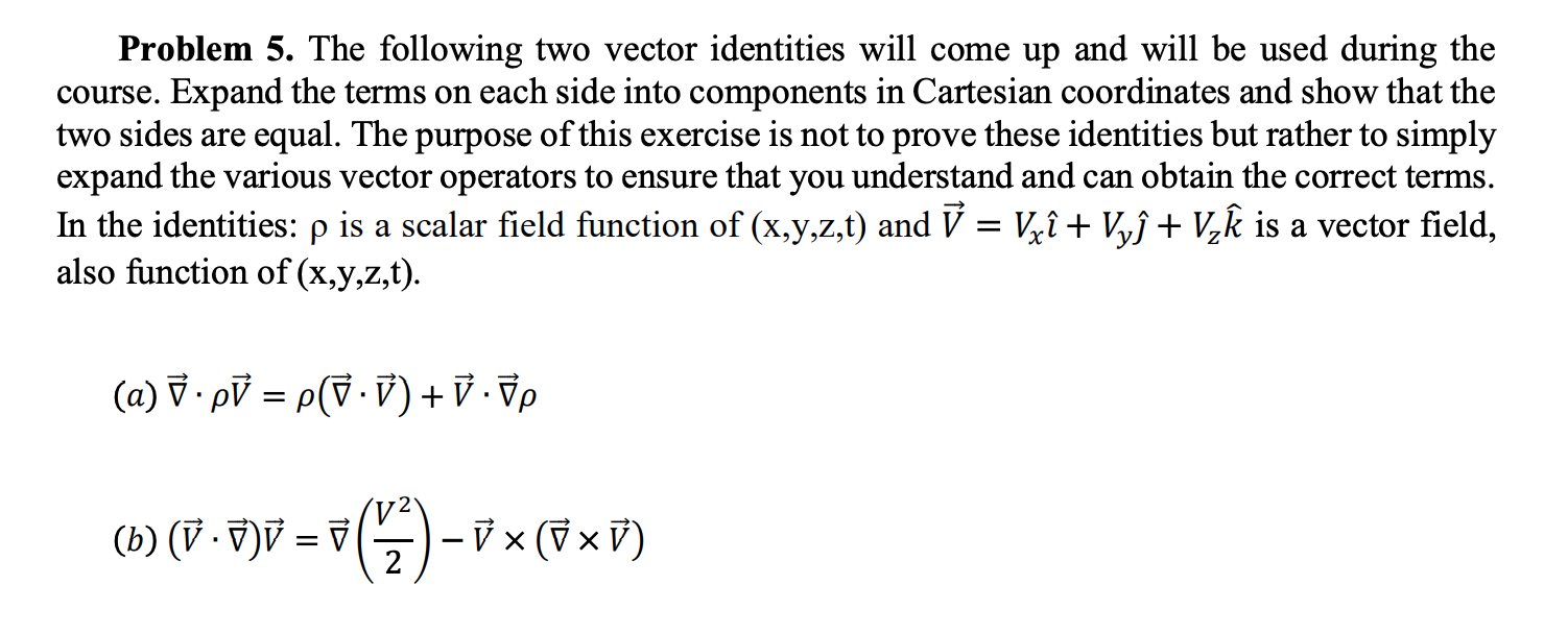 Solved Problem 5. The following two vector identities will | Chegg.com
