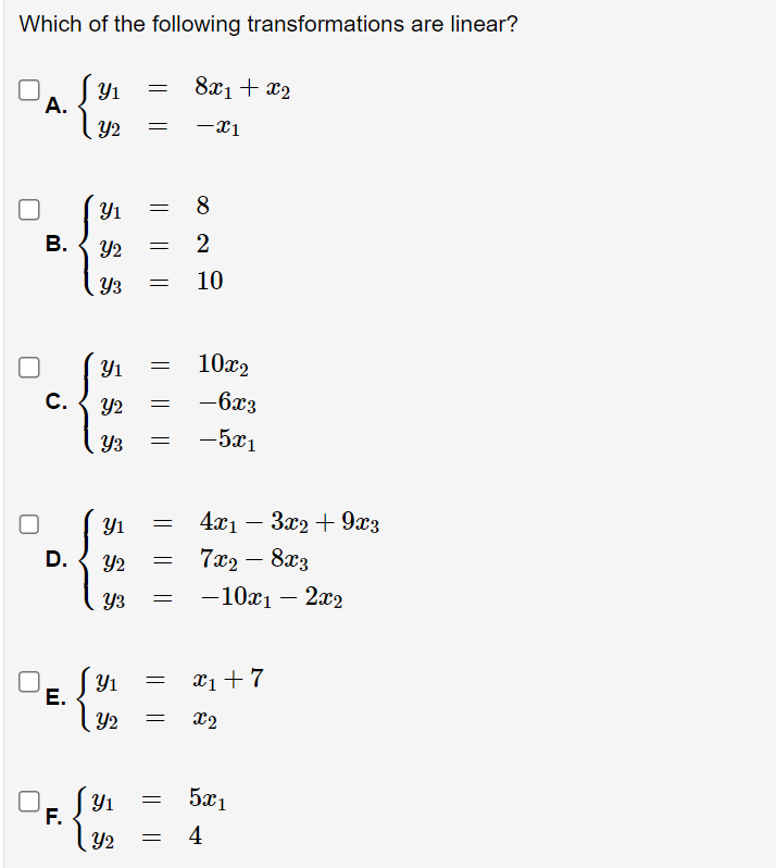 Solved Which of the following transformations are linear? A. | Chegg.com