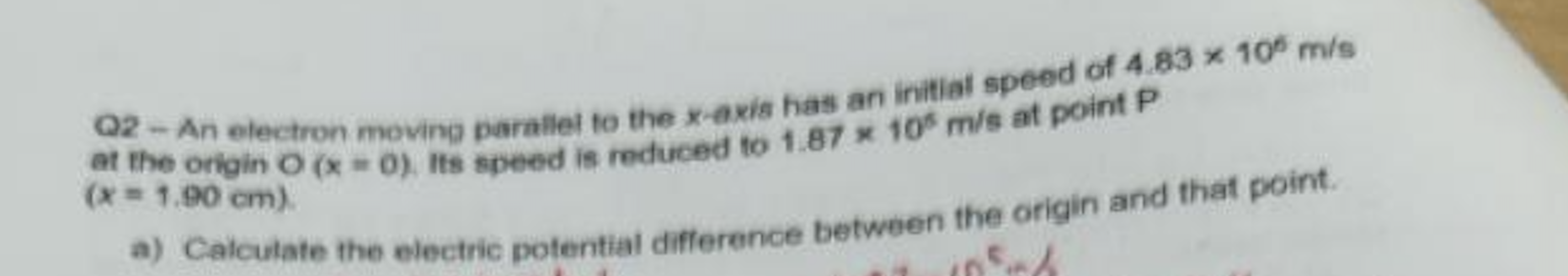Solved Q2 - An ﻿electron moving parallel to ﻿the x-axis has | Chegg.com