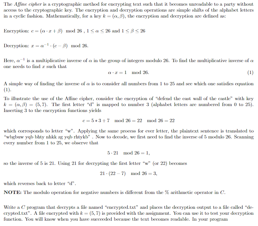 Solved Write A C Program That Decrypts A File Named