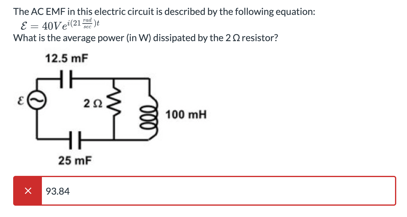 Solved The AC EMF in this electric circuit is described by | Chegg.com