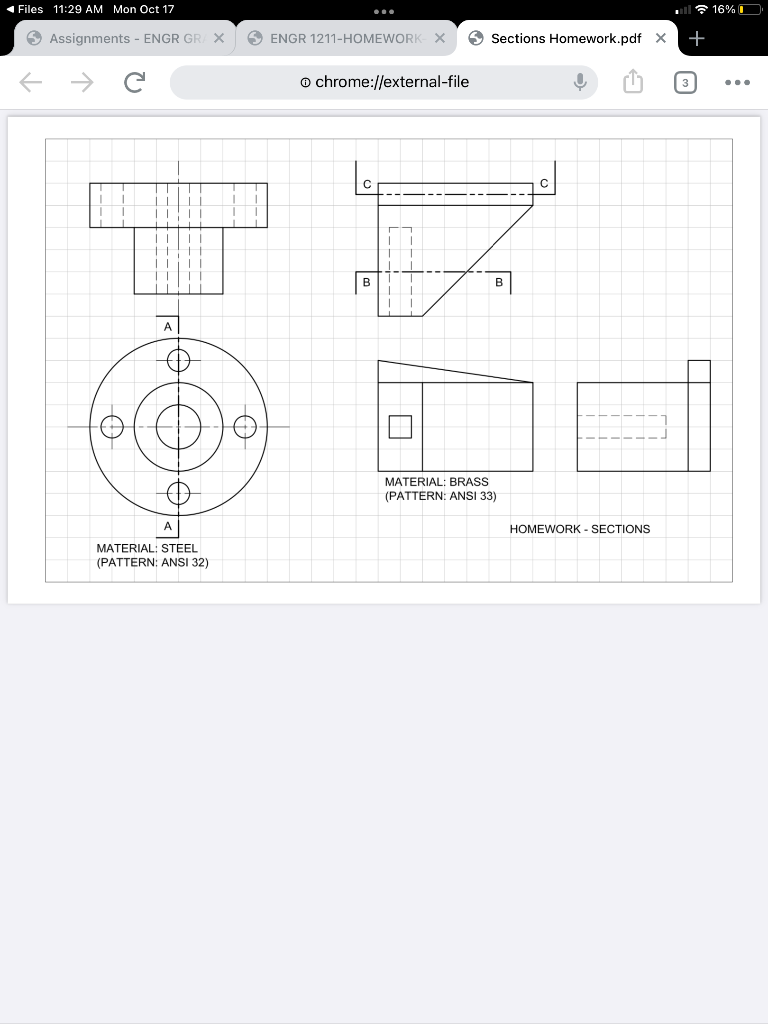 Solved Draw the three section views indicated on the | Chegg.com
