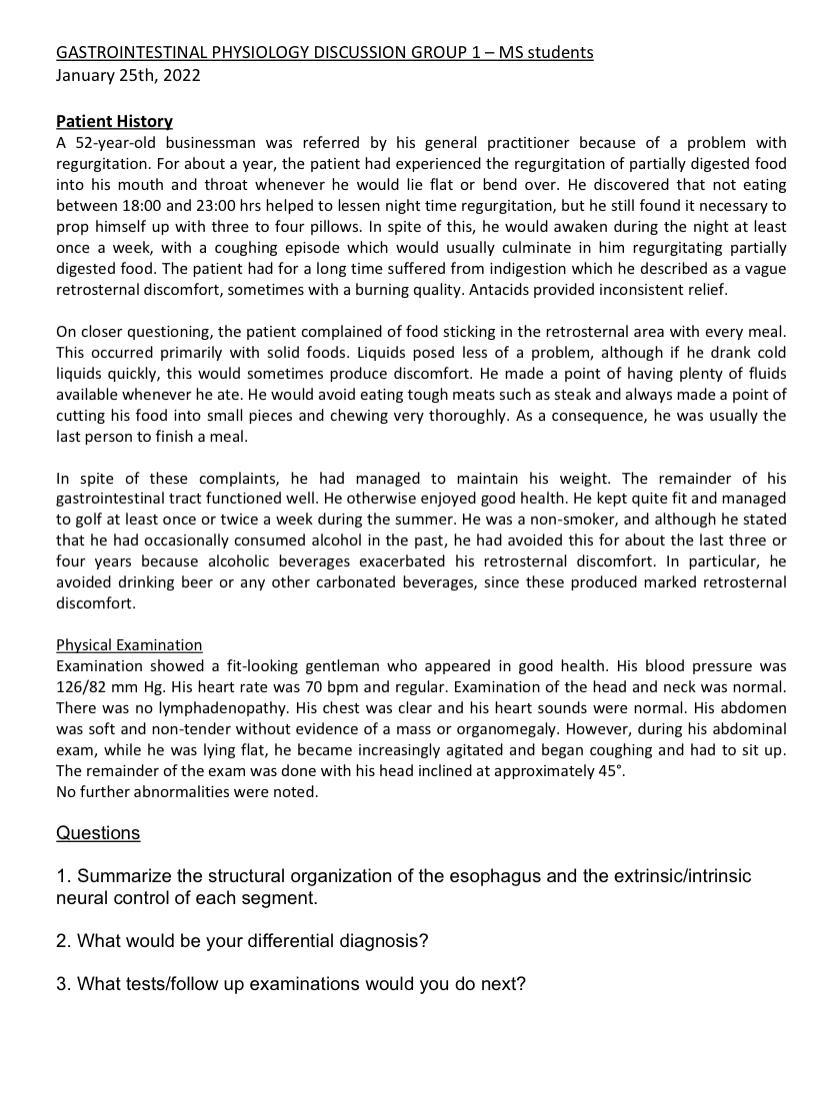 Solved GASTROINTESTINAL PHYSIOLOGY DISCUSSION GROUP 1 - MS | Chegg.com