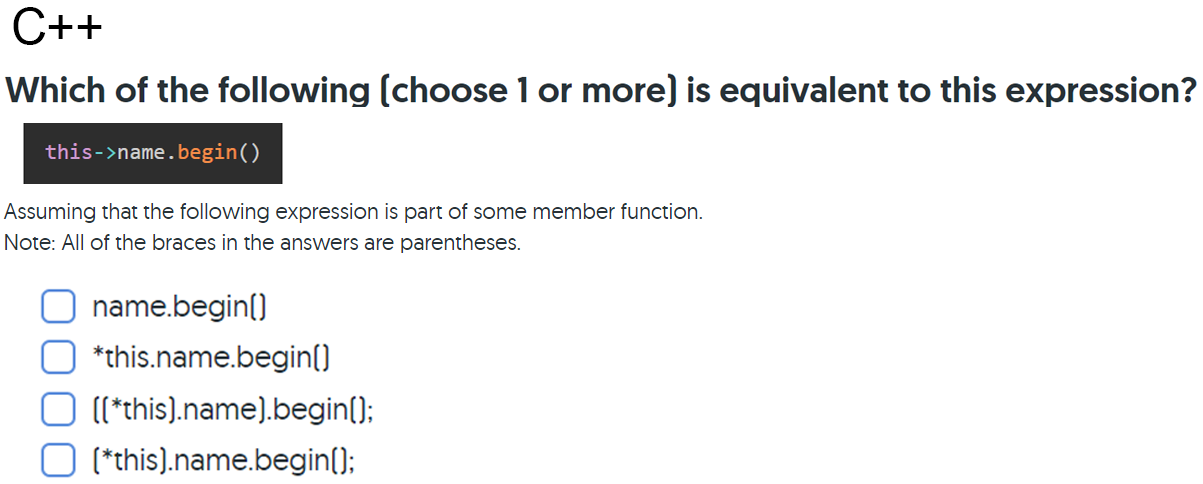 Solved C++ Which of the following (choose 1 or more) is | Chegg.com