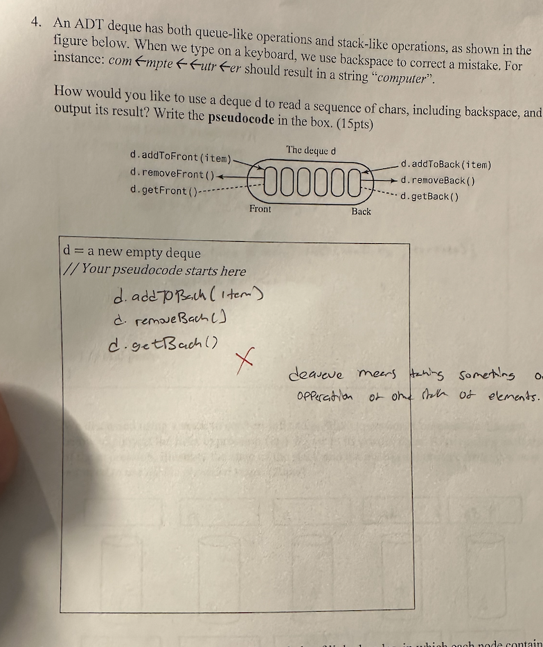 4. An ADT deque has both queue-like operations and | Chegg.com