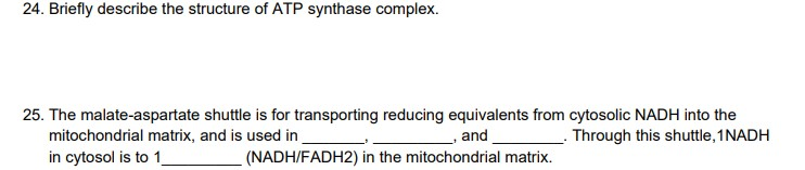 Solved 24. Briefly describe the structure of ATP synthase | Chegg.com