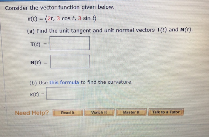 Solved Consider the vector function given below. r(t) = (2t, | Chegg.com