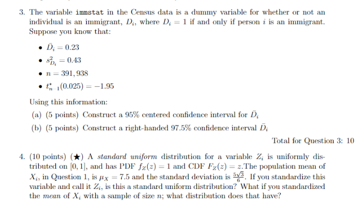 Solved 3. The variable immstat in the Census data is a dummy | Chegg.com