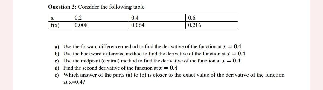 Solved Question 3: Consider the following tablea) ﻿Use the | Chegg.com