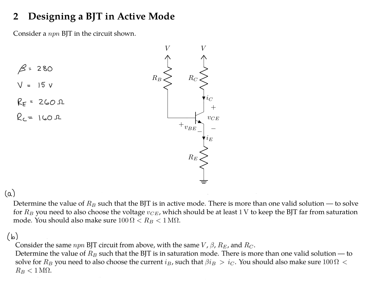 Solved 2 Designing a BJT in Active Mode Consider a npn BJT | Chegg.com