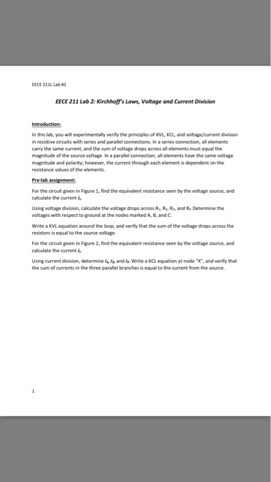 Solved EECE 211L Lab #2 EECE 211 Lab 2: Kirchhoff's Lows, | Chegg.com