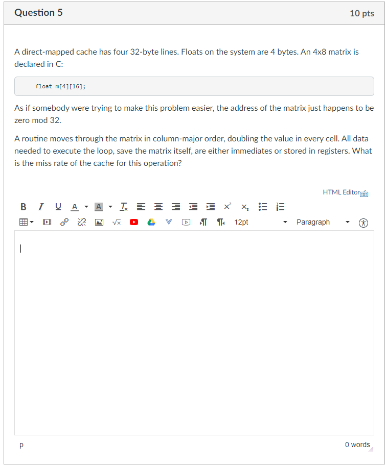 Solved Question 5 10 pts A direct-mapped cache has four | Chegg.com