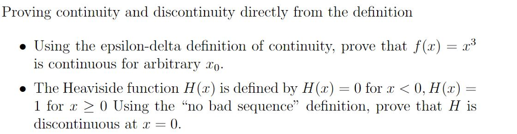 Solved Proving continuity and discontinuity directly from | Chegg.com