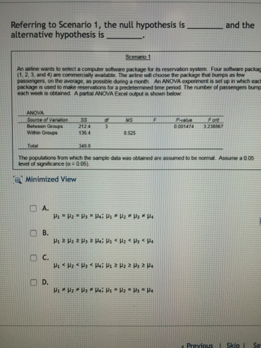 Solved Referring to Scenario 1 , the null hypothesis is | Chegg.com