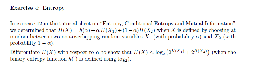 Exercise 4: Entropy In exercise 12 in the tutorial | Chegg.com