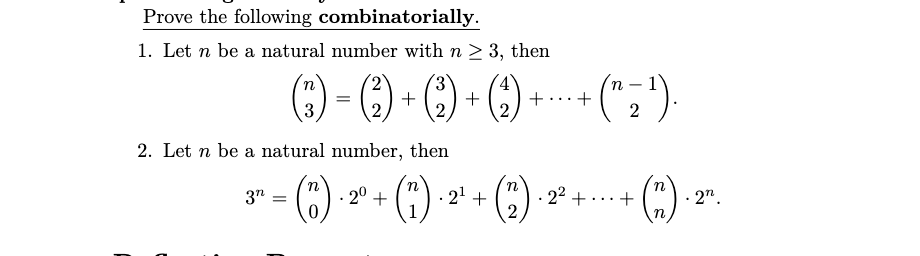 Solved Prove the following combinatorially. 1. Let n be a | Chegg.com