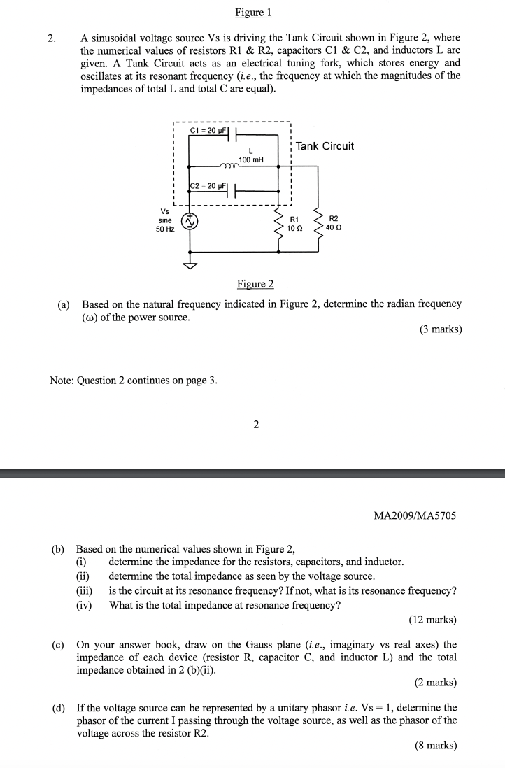 [Solved]: 2. A sinusoidal voltage source Vs is driving the