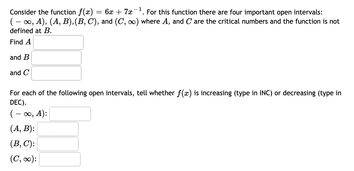 Solved Consider the function f(x)=6x+7x−1. For this function | Chegg.com
