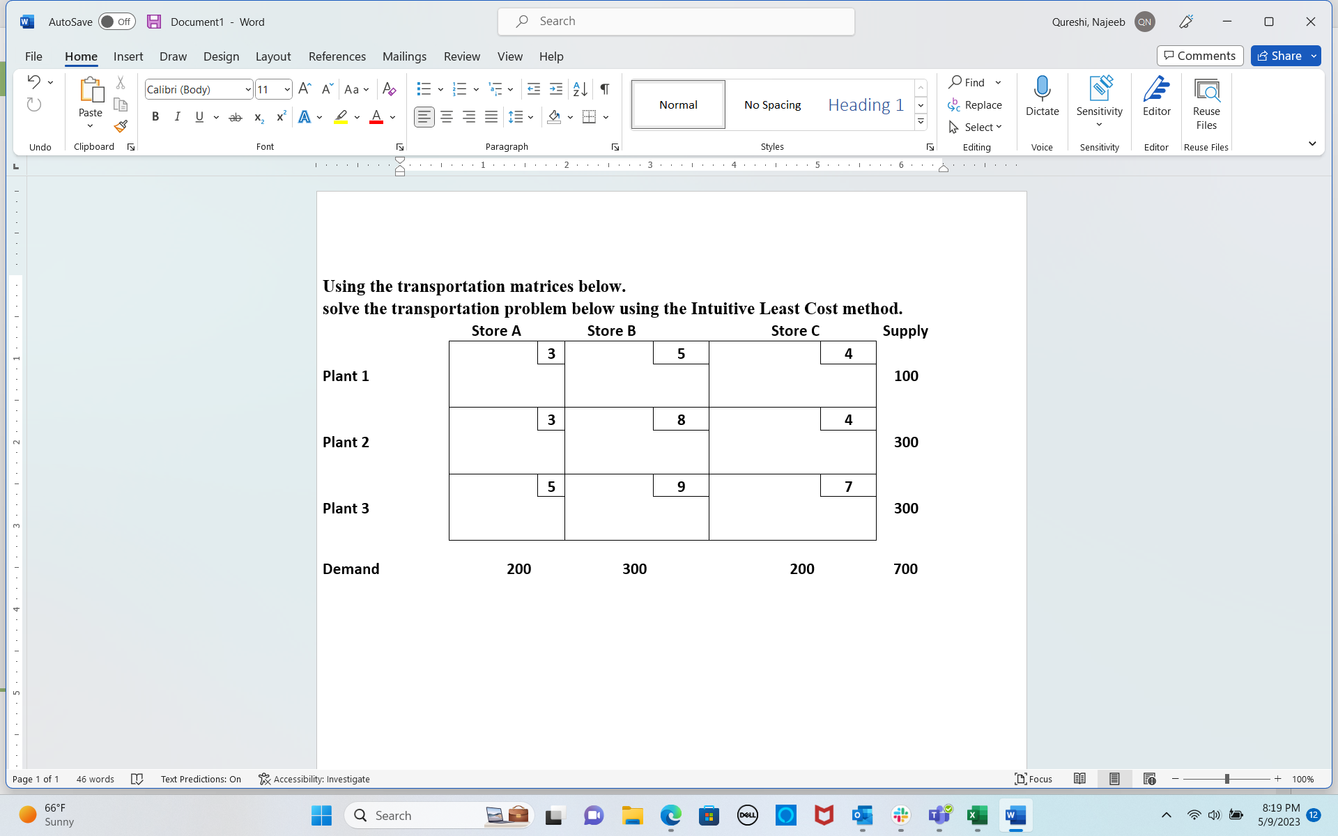 Solved Using the transportation matrices below. solve the | Chegg.com