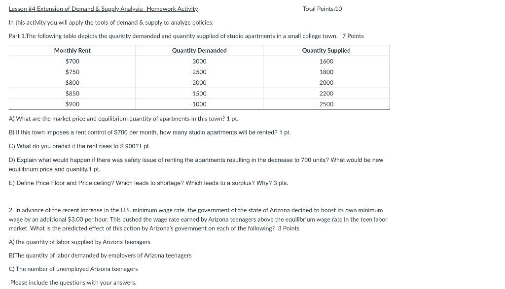 Solved Lesson \#4 Extension of Demand \& Supply Analysis: | Chegg.com