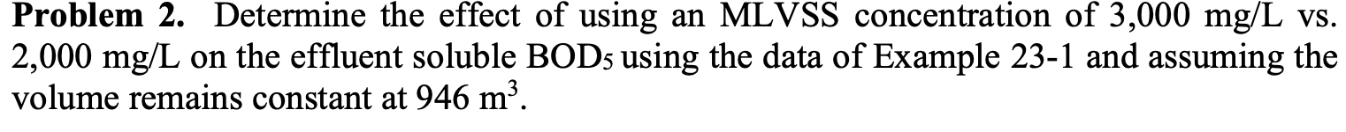 Solved by an EXPERT Problem 2. ﻿Determine the effect of ﻿using an MLVSS ...