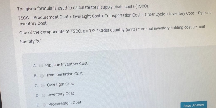 Solved The given formula is used to calculate total supply | Chegg.com