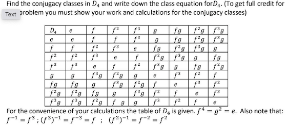 Solved Find the conjugacy classes in D4 and write down the | Chegg.com