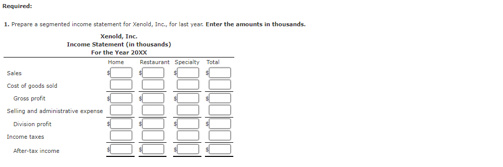 Solved Required: 1. Prepare a segmented income statement for | Chegg.com