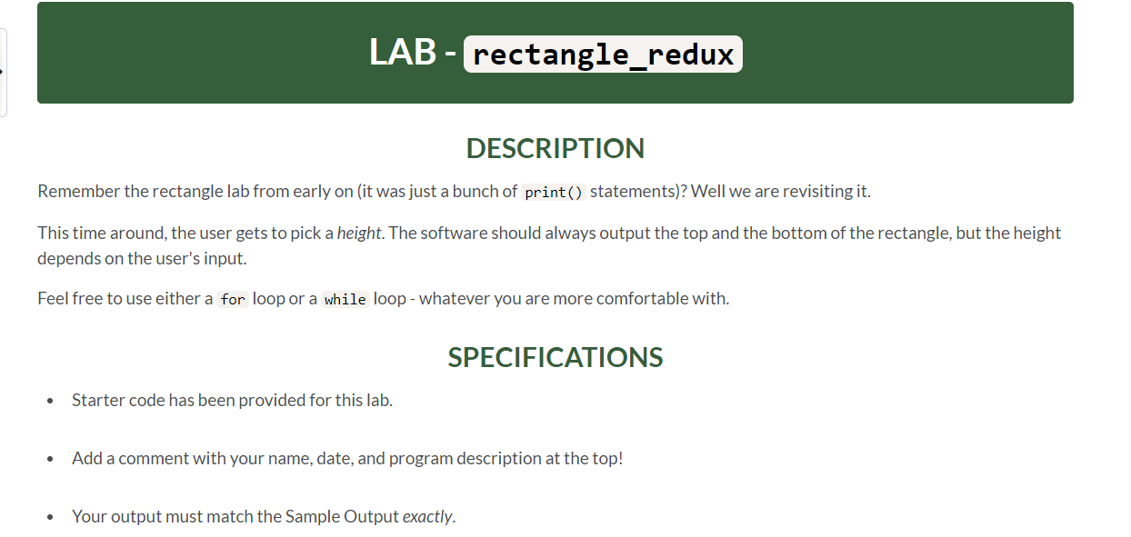 Solved DESCRIPTION Remember the rectangle lab from early on | Chegg.com