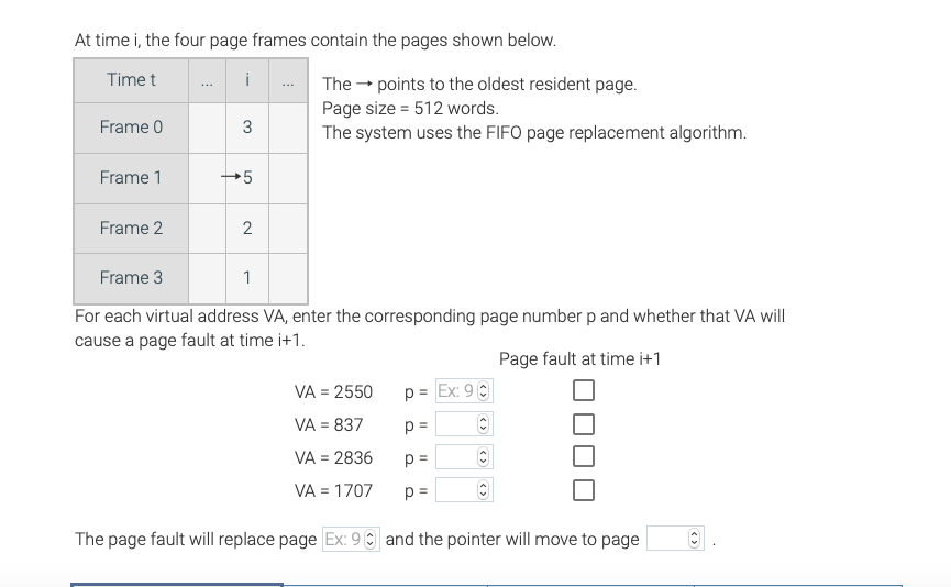 Solved At time i, the four page frames contain the pages | Chegg.com
