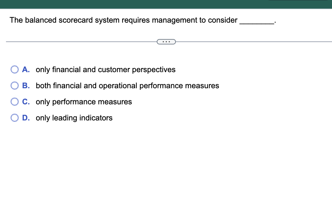 Solved The balanced scorecard system requires management to | Chegg.com