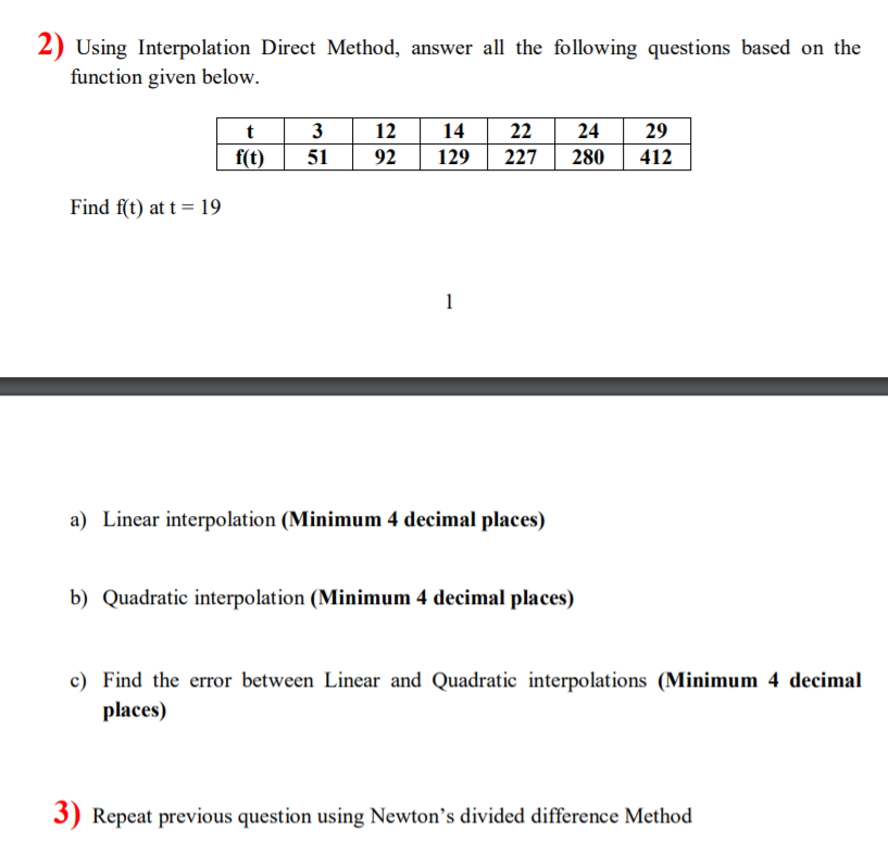 Solved 2) Using Interpolation Direct Method, answer all the | Chegg.com