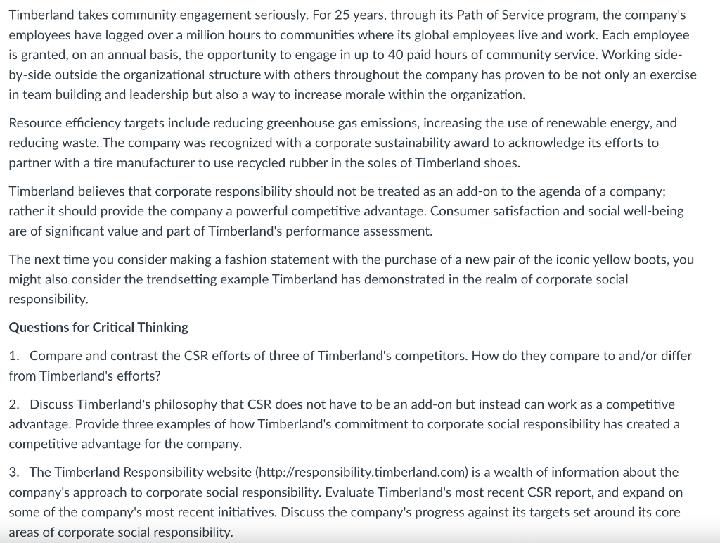 Solved 1. Compare and contrast the CSR efforts of three | Chegg.com