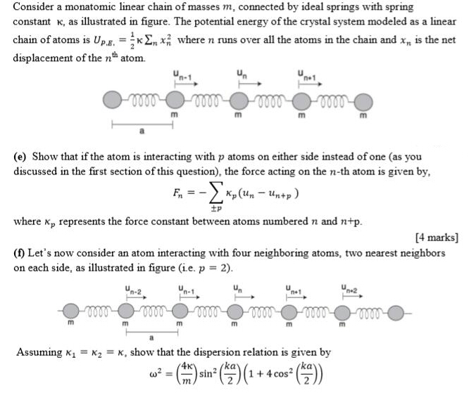 Solved Consider a monatomic linear chain of masses m, | Chegg.com