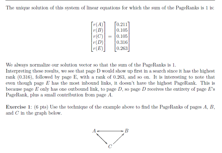 Solved Example 1: Consider five webpages \\( A, B, C, D \\), | Chegg.com