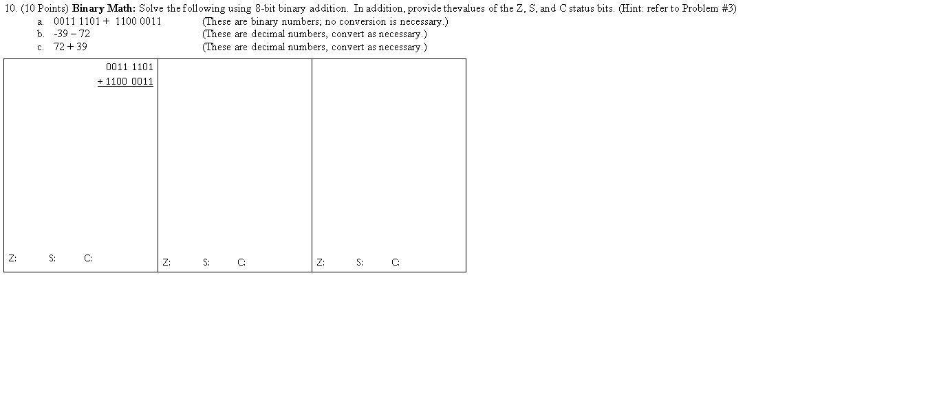 Solved 10. (10 Points) Binary Math: Solve the following | Chegg.com
