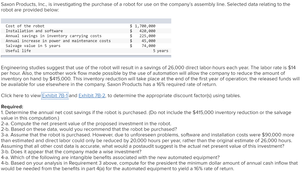 Solved EXHIBIT 7B-1 Present Value of $1;(1+r)n1EXHIBIT 7B-2 | Chegg.com
