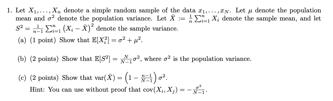 Solved 1. Let \\( X_{1}, \\ldots, X_{n} \\) denote a simple | Chegg.com Solved 1. Let \\( X_{1}, \\ldots, X_{n} \\) denote a simple | Chegg.com