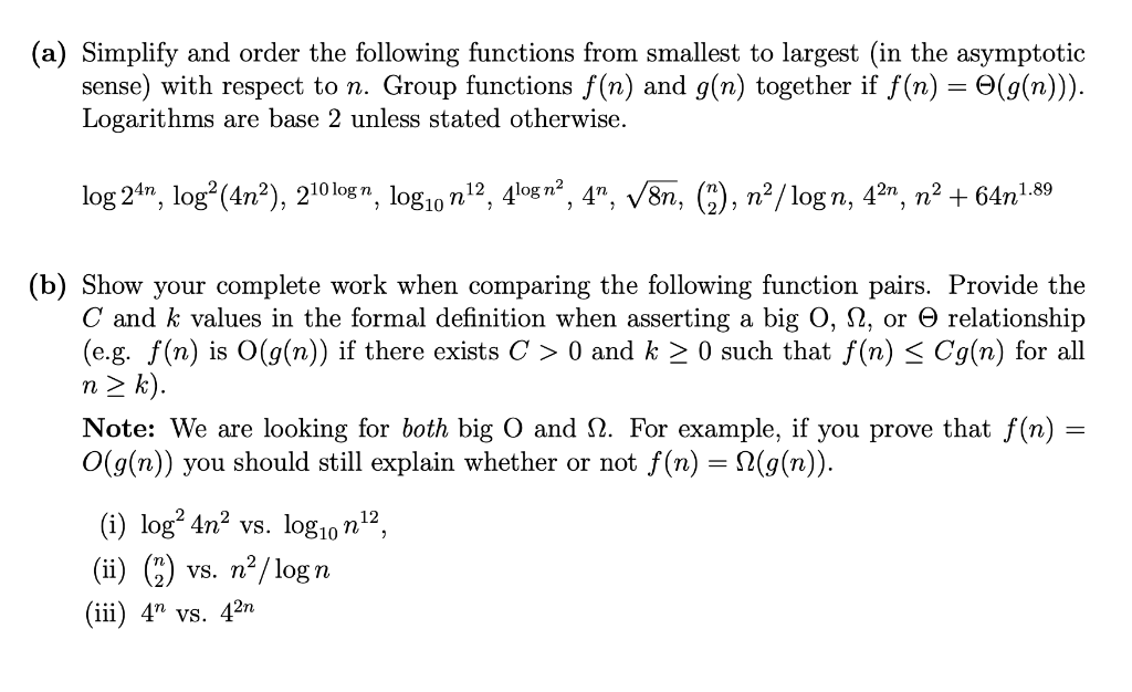 Solved Simplify and order the following functions | Chegg.com