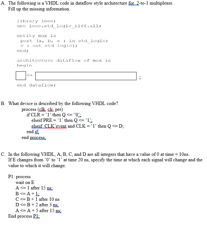 Solved A The Following Is A Vhdl Code In Dataflow Style 5101